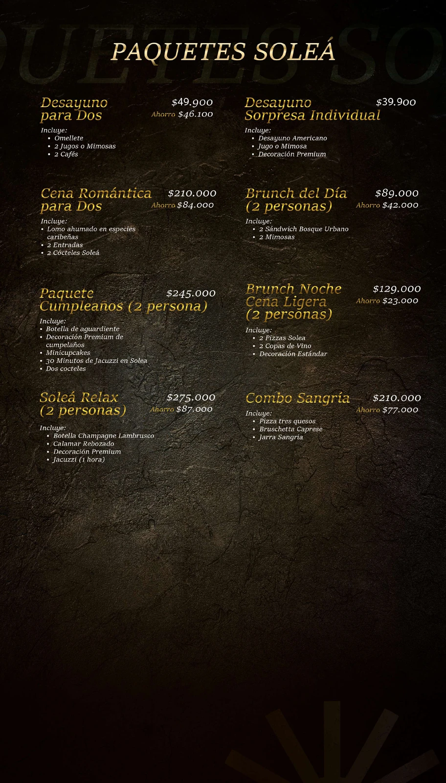 Carta Menú Solea - Condominio Vistamar